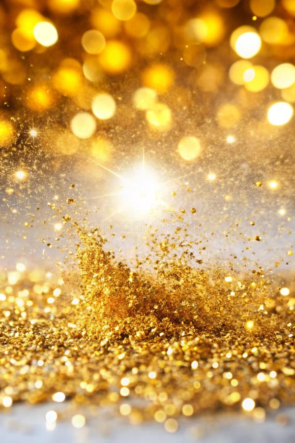 Gold Glitter Explosion with Sparkles and Bokeh Effect Stock ...
