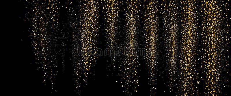 Gold Glitter Falling on Black Background, Sparkling Effect, Festive ...