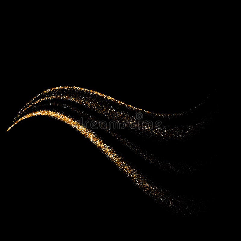 Gold Glitter Flow Abstract Lines Isolated on Black Background ...