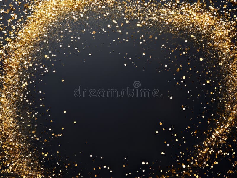Gold Glitter Frame on a Black Background with Copy Space. Stock Image ...