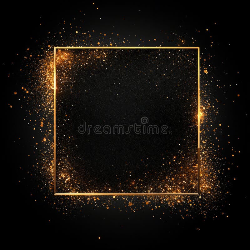 Gold Glitter Frame on a Black Background. Stock Image - Image of border ...