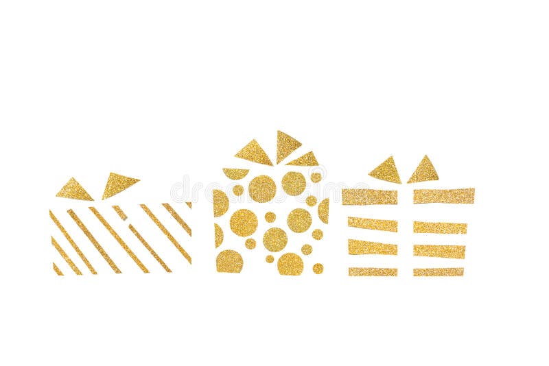 Gold Glitter Gift Boxes Paper Cut on White Background Stock ...