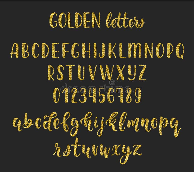 Gold Glitter Handwritten Latin Calligraphy Brush Script with Numbers ...