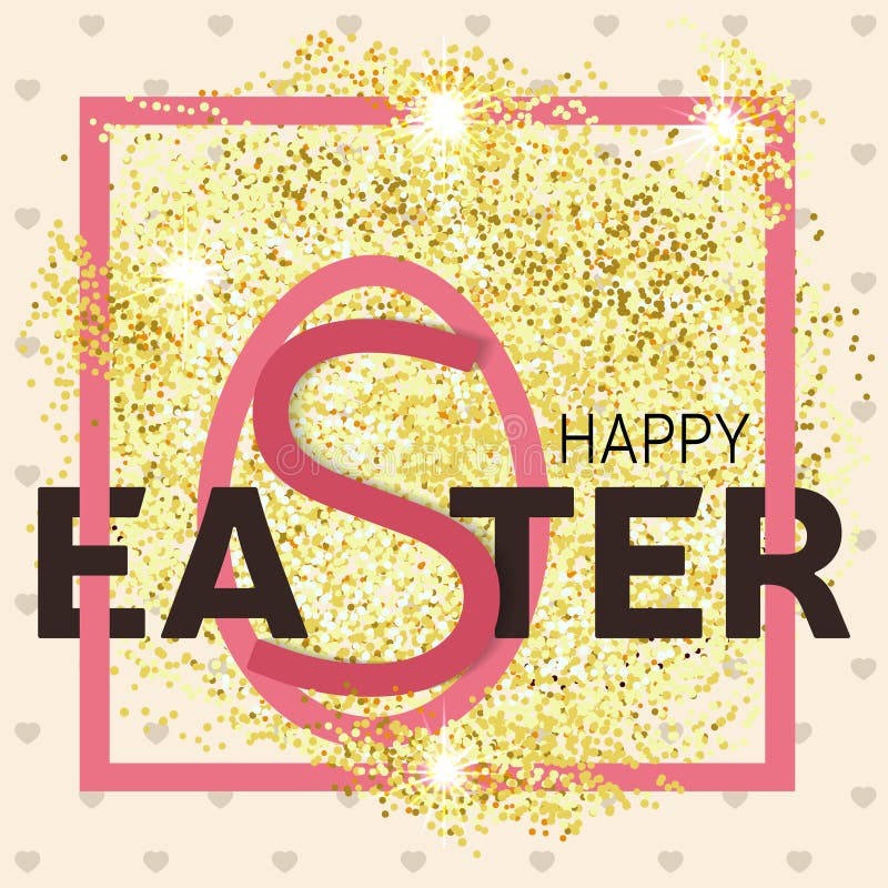 Gold Glitter Happy Easter Greeting Card. Vector Illustration. Stock ...