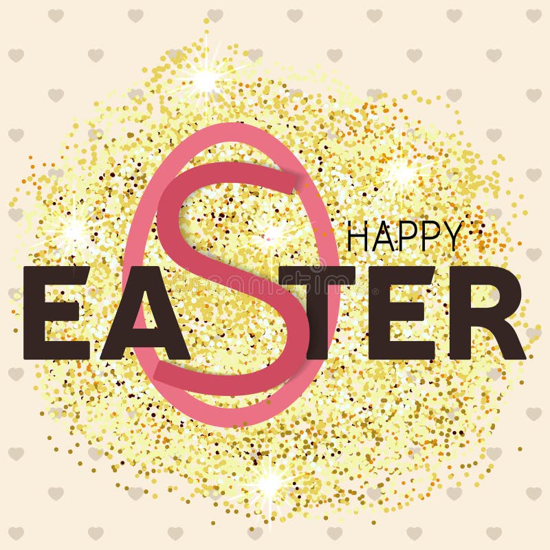 Gold Glitter Happy Easter Greeting Card. Vector Illustration. Stock ...