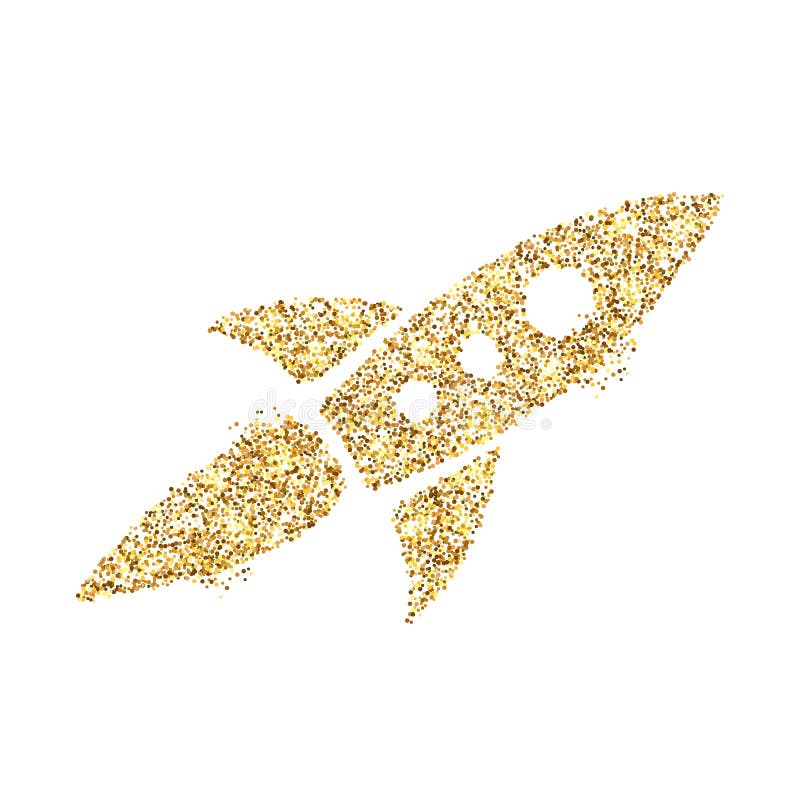 Gold Glitter Icon of Rocket Isolated on Background. Art Creative ...