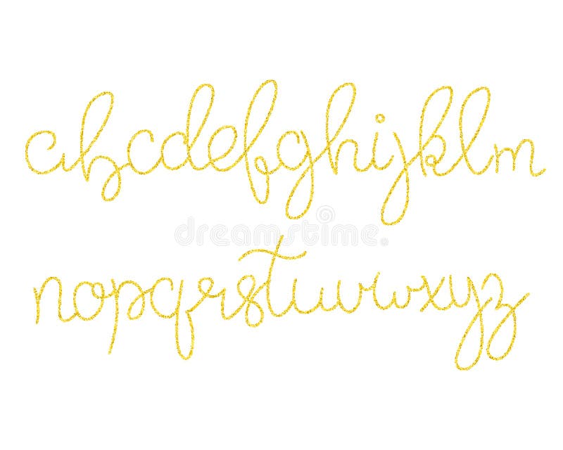 Gold Glitter Script Alphabet. Shiny Brush Calligraphy Typeface Stock ...