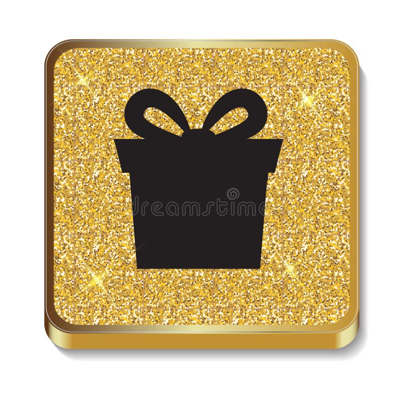 Gold Glitter Shiny Gift Box Icon. Button with Shadow for Your Si Stock ...