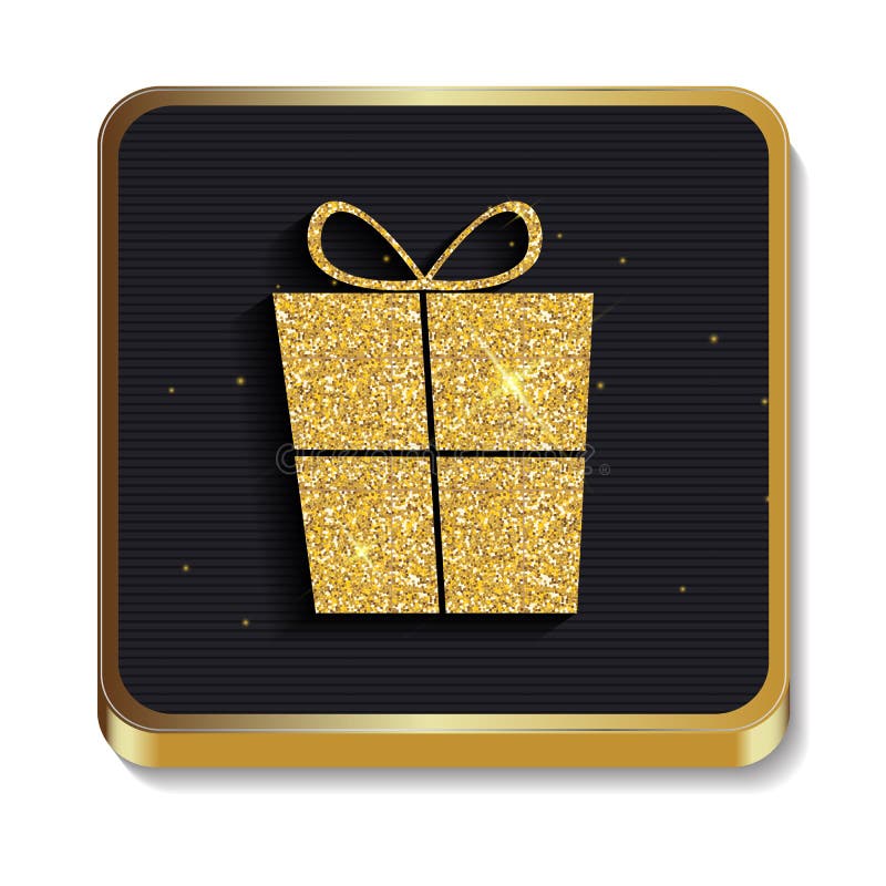 Gold Glitter Shiny Gift Box Icon. Button with Shadow for Your Si Stock ...
