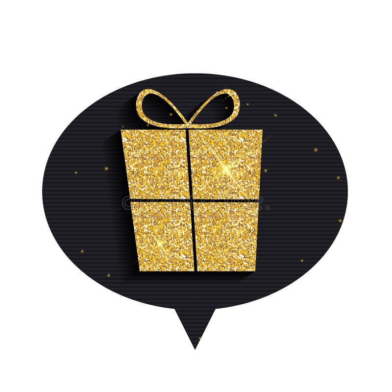 Gold Glitter Shiny Gift Box Speech Bubble Background Stock Vector ...