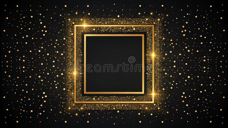 Gold Glitter Square Frame on Black Background Festive Design, Gold ...