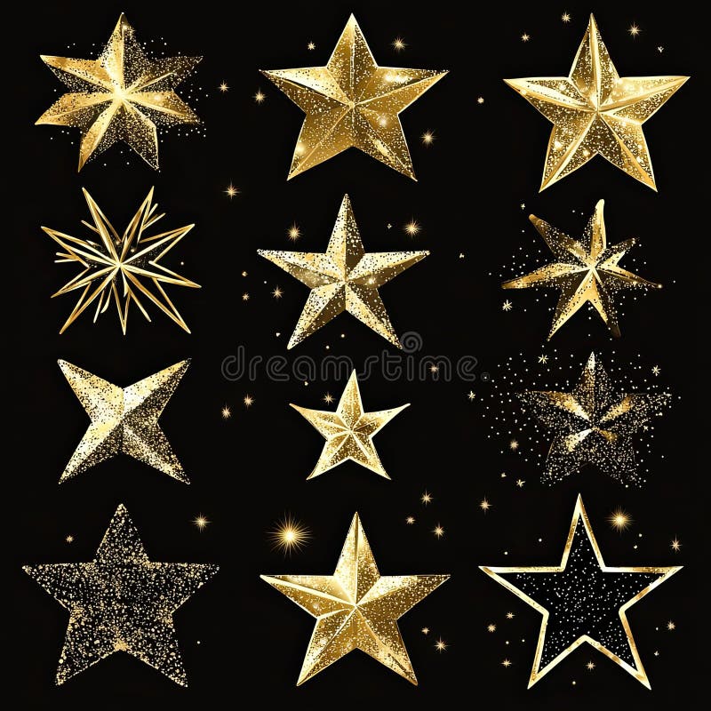 Gold Glitter Stars Collection Stock Illustration - Illustration of ...