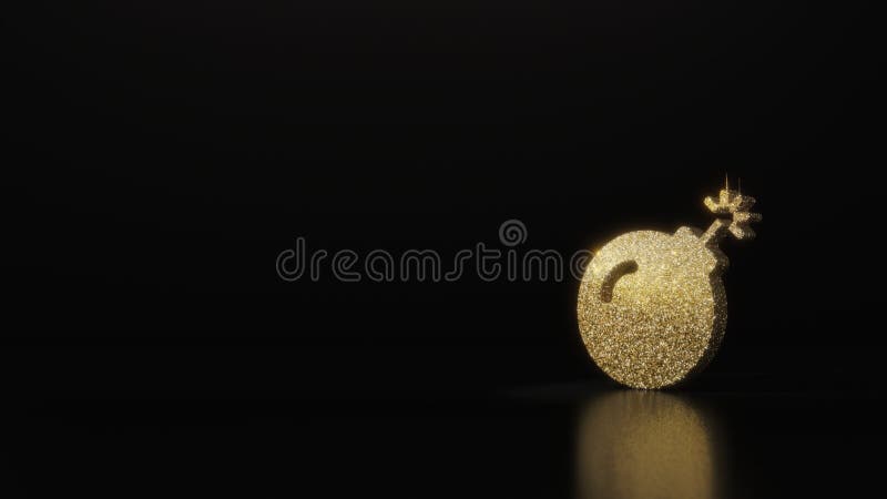Science Glitter Gold Glitter Symbol of Bomb 3D Rendering on Dark Black ...