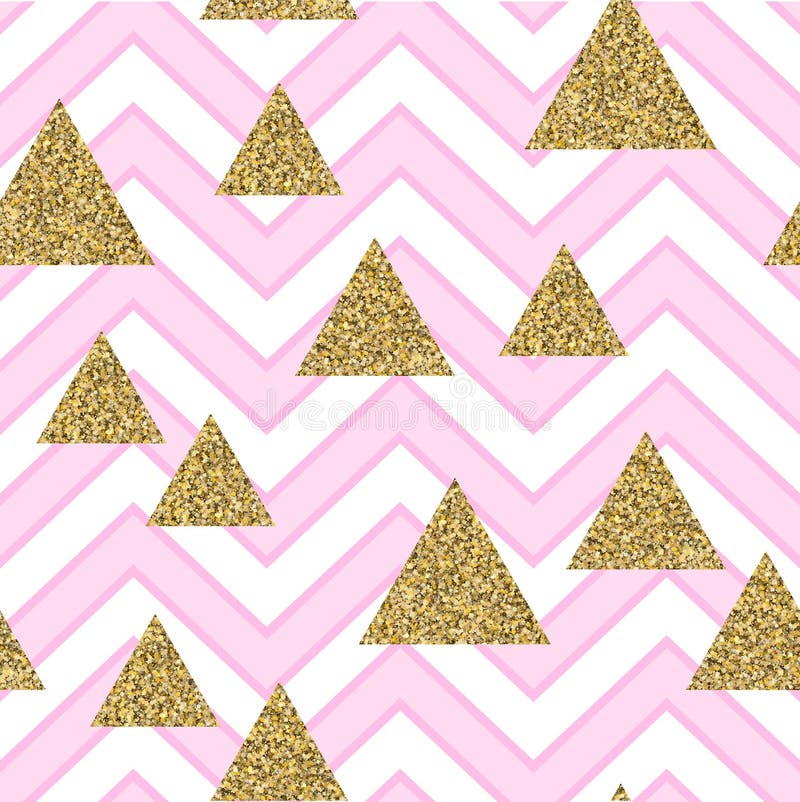Gold Glitter Triangle Confetti on Geometric Seamless Pattern. Stock ...