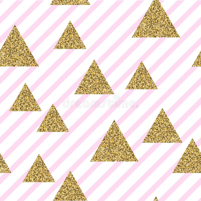 Gold Glitter Triangle Confetti on Geometric Seamless Pattern. Stock ...