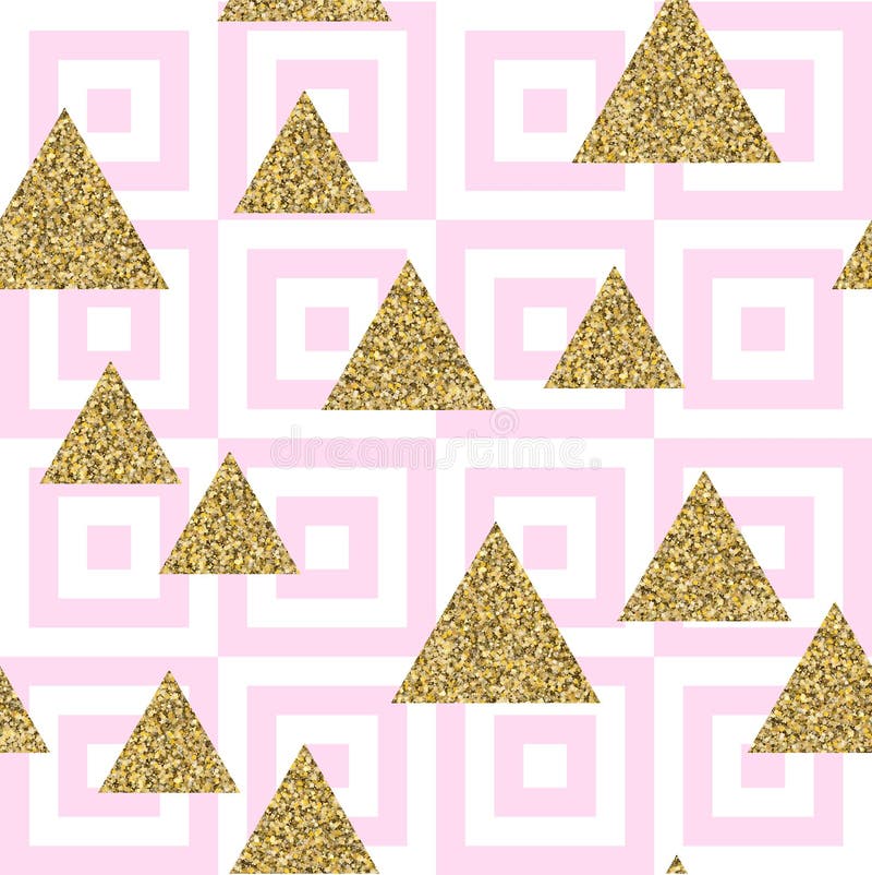 Gold Glitter Triangle Confetti on Geometric Seamless Pattern. Stock ...