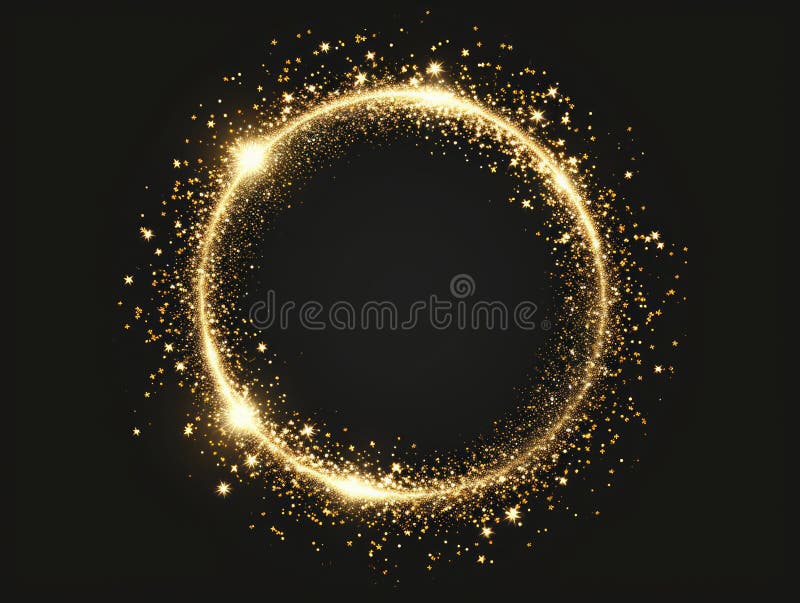 Gold Glittering Circle with Sparkles on Dark Background. Illustration ... Gold Glittering Circle with Sparkles on Dark Background. Illustration ...