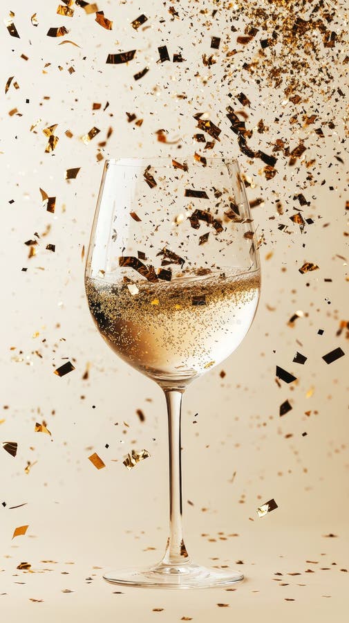 Gold Glittering Confetti Exploding from Champagne Glass on Light ...