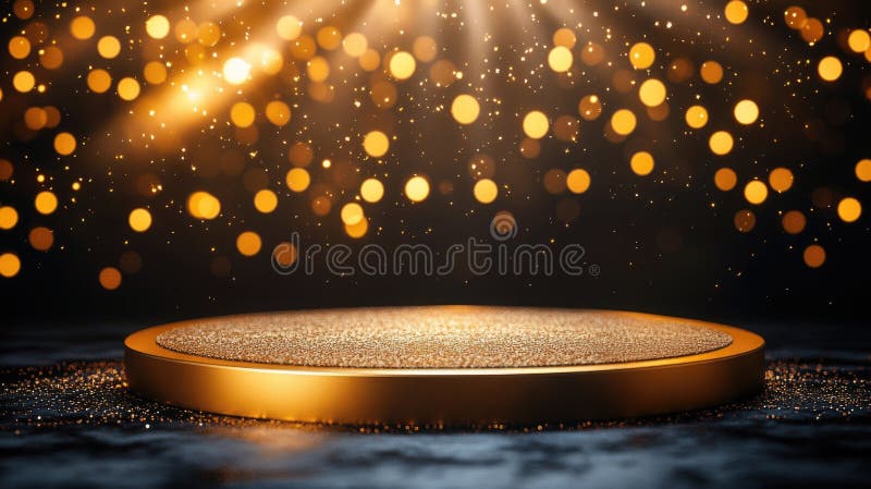 Gold Glittering Stage with Sparkling Lights in Festive Atmosphere Stock ...