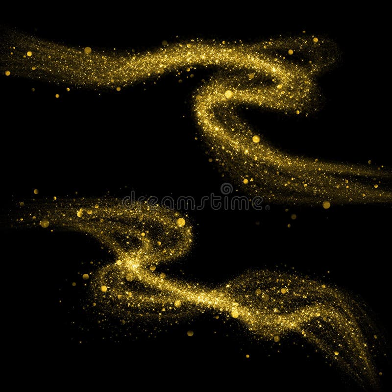 Gold Stars, Spots and Dust Scatter Sparkle Motion on Black Space ...