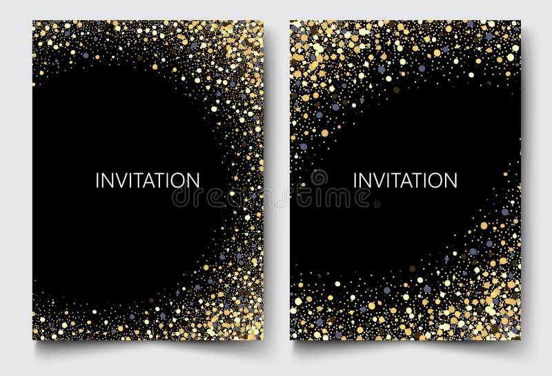 Gold Glitters on a Black Background.Colored Confetti Design Invitation ...