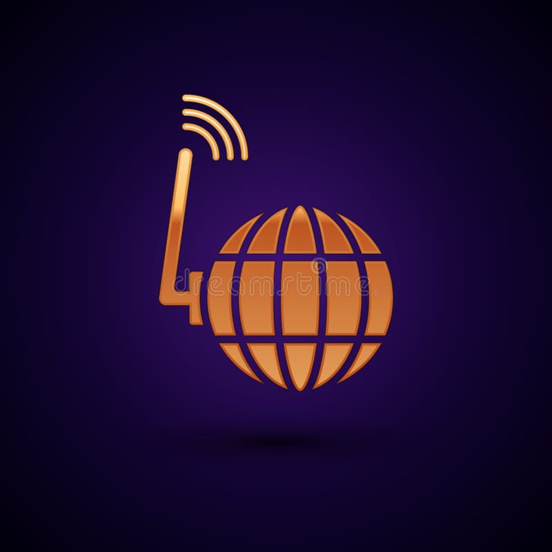 Gold Global Technology or Social Network Icon Isolated on Black ...