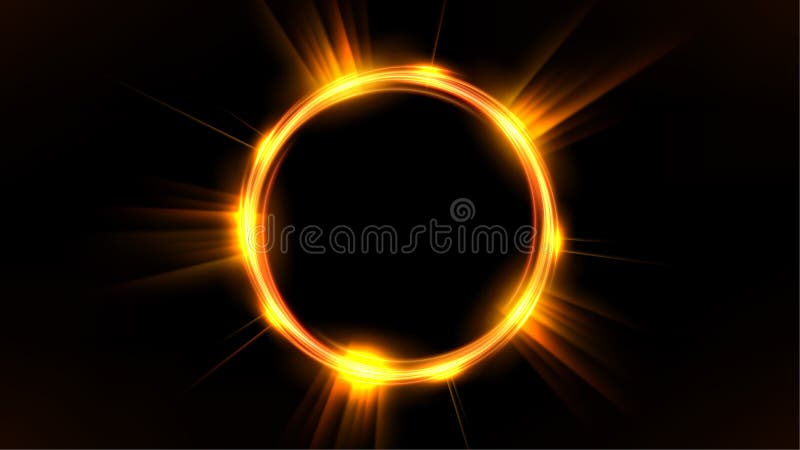 Gold Glowing Circle, Elegant Illuminated Light Ring on Dark Background ...