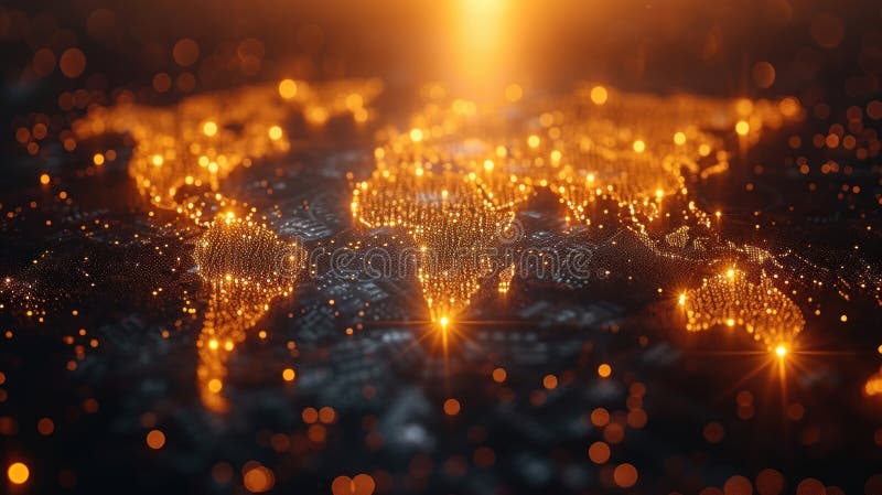 Gold Glowing Map Background Stock Illustration - Illustration of ...