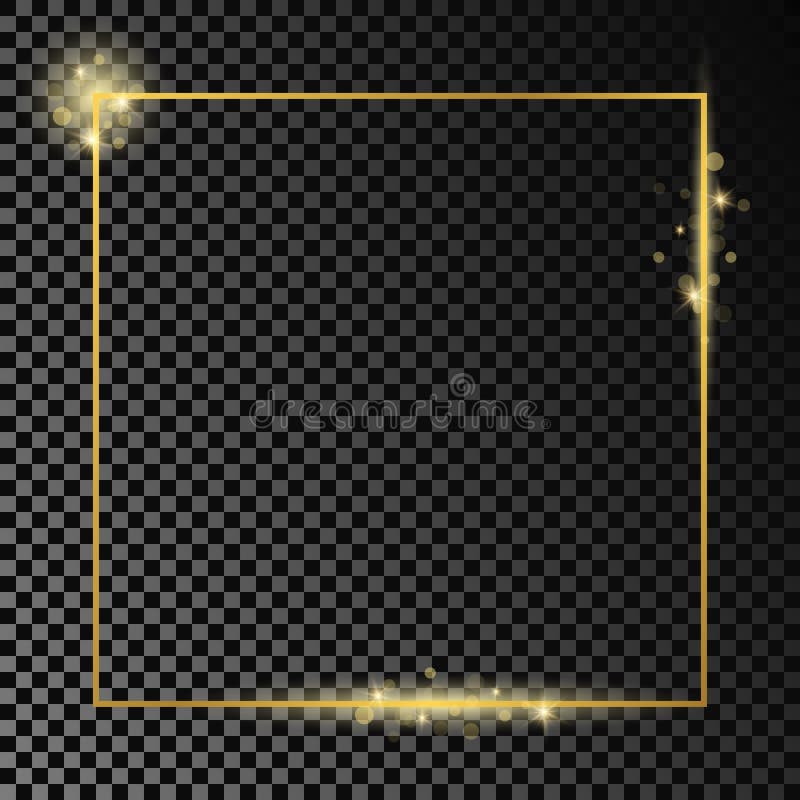 Gold Glowing Square Frame Isolated on Dark Transparent Background Stock ...
