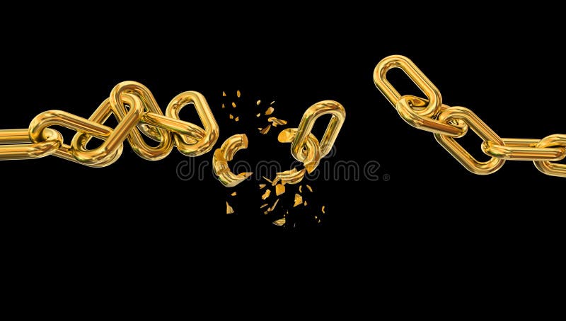 Gold Golden Chain Breaking in Pieces Horizontal Isolated in White ...