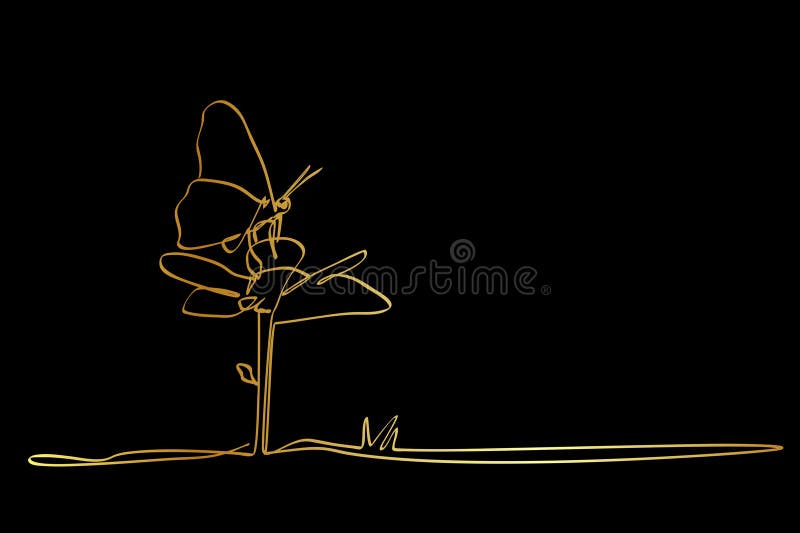 Gold Golden Vector Simple Single or One Continuous Fly Butterfly Stock ...