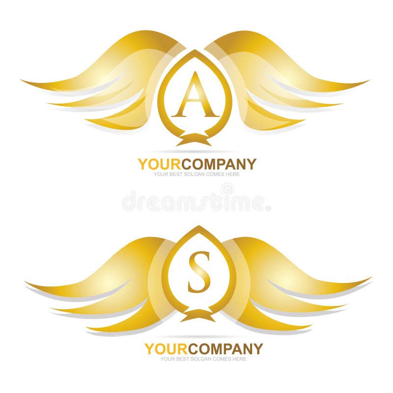 Gold Golden Wings Logo Icon Set Stock Vector - Illustration of ...