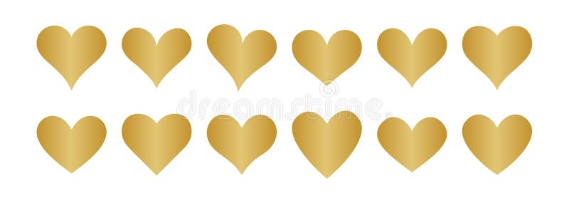 Gold Gradient Vector Heart Set, Elegant Golden Metallic Hearts Stock ...