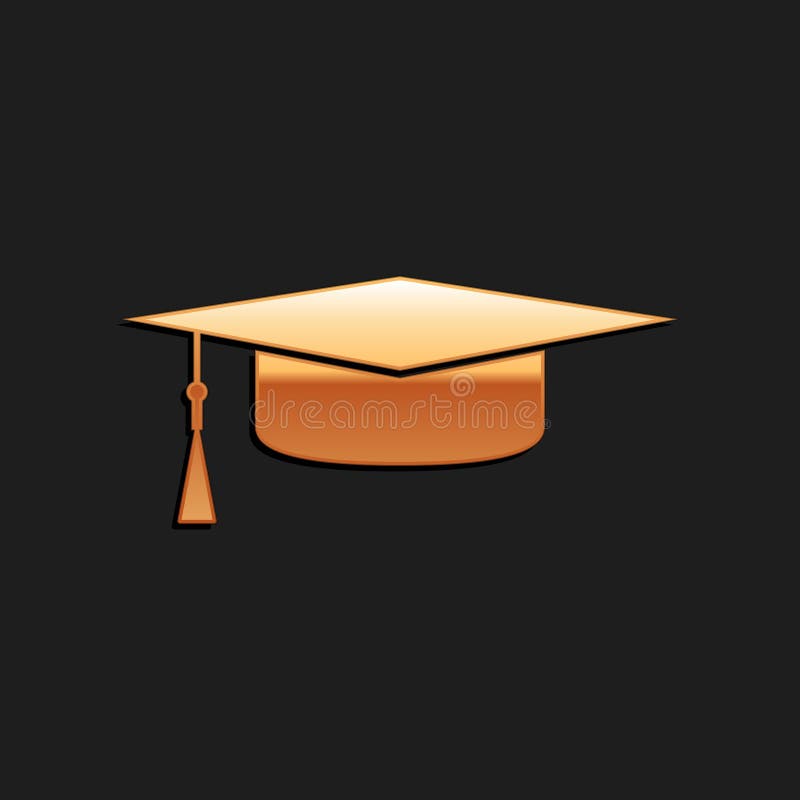 Gold Graduation Cap Icon Isolated on Black Background. Graduation Hat ...