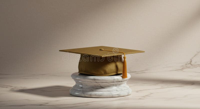 Gold Graduation Cap on Marble Pedestal Stock Illustration ...