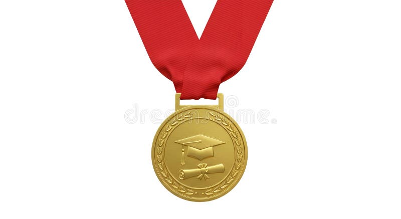 Gold Graduation Medal with Red Ribbon Stock Illustration - Illustration ...