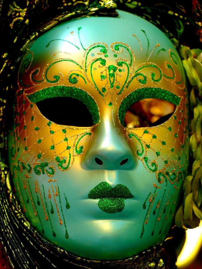 Gold,green and blue mask. stock image. Image of close - 32337595