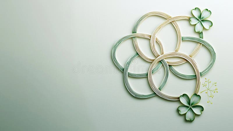 Gold and Green Rings Form a Pattern on Light Green, with Two Clovers ...