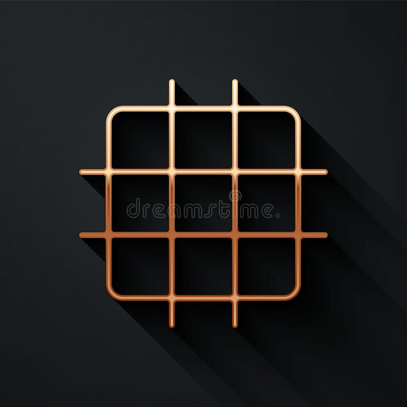 Gold Grid Graph Paper Icon Isolated on Black Background. Long Shadow ...