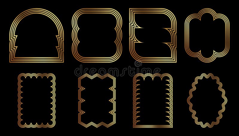 Gold Groovy Border Frames with Wavy Golden Lines Stock Illustration ...