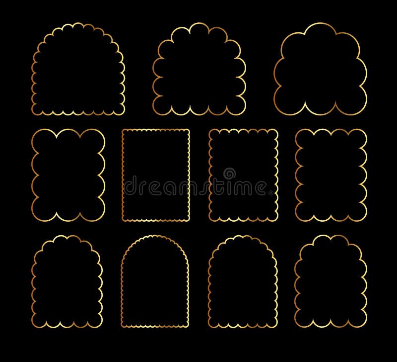 Gold Groovy Border Frames with Wavy Golden Lines Stock Illustration ...