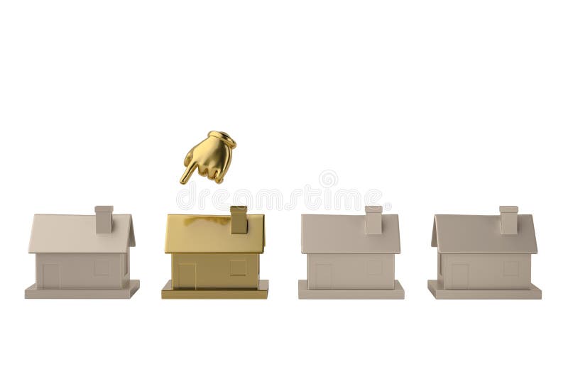 Gold Hand with Gold House and Silver House.3D Illustration. Stock ...