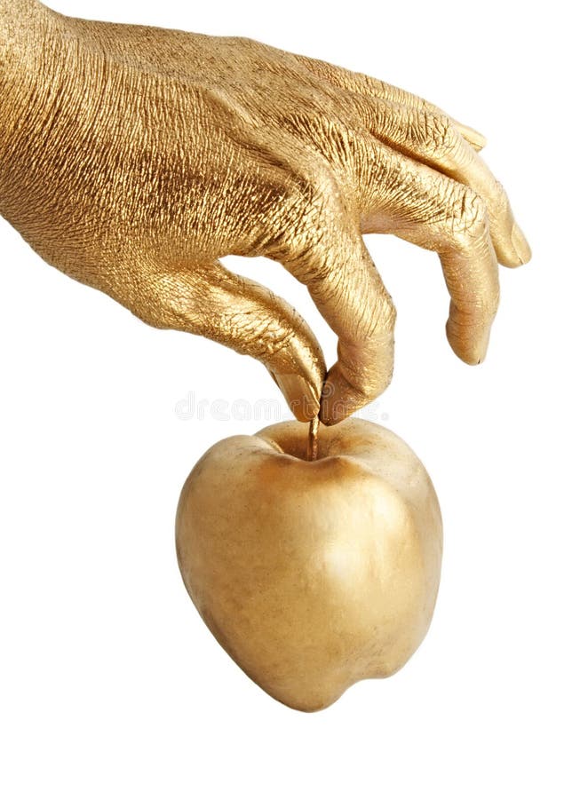 Gold hand giving apple stock photo. Image of isolated - 4591294