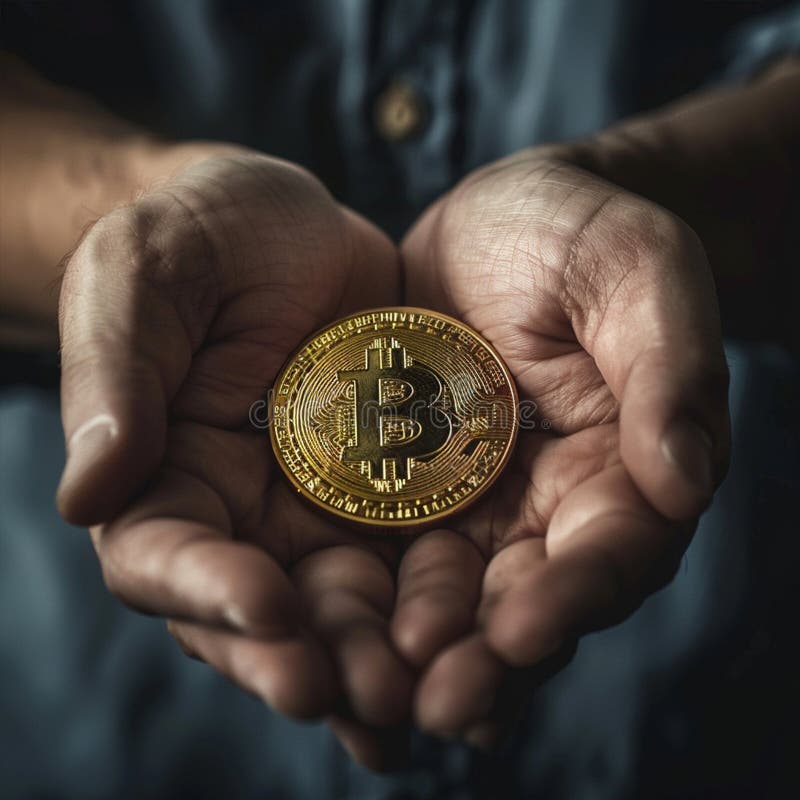 Gold Hand Holding Bitcoin AI Generative Stock Illustration ...