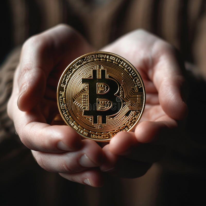 Gold Hand Holding Bitcoin AI Generative Stock Illustration ...