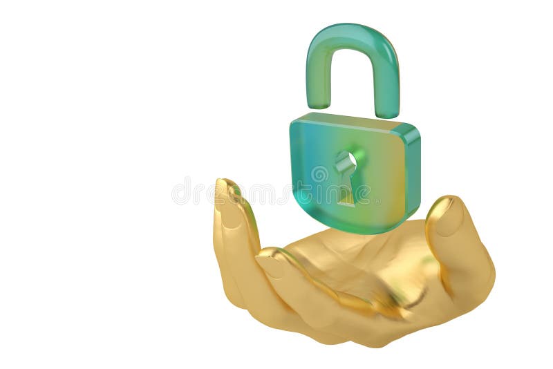 Gold Hand and Lock Icon,3D Illustration. Stock Illustration ...