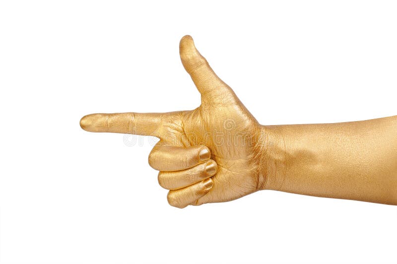 Gold hand points a finger. stock photo. Image of abstract - 20182612