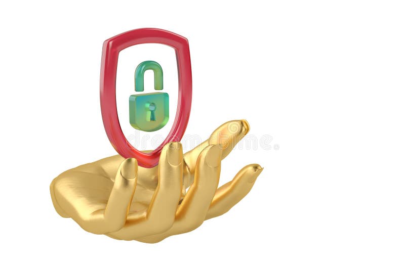 Gold Hand and Shield with Lock Icon,3D Illustration. Stock Illustration ...