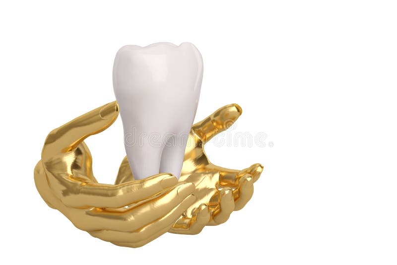 Gold Hands Keeping Holding or Protecting Tooth,3D Illustration. Stock ...