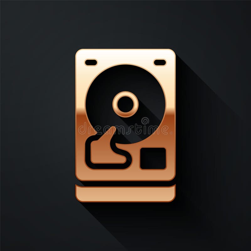 Gold Hard Disk Drive HDD Icon Isolated on Black Background. Long Shadow ...